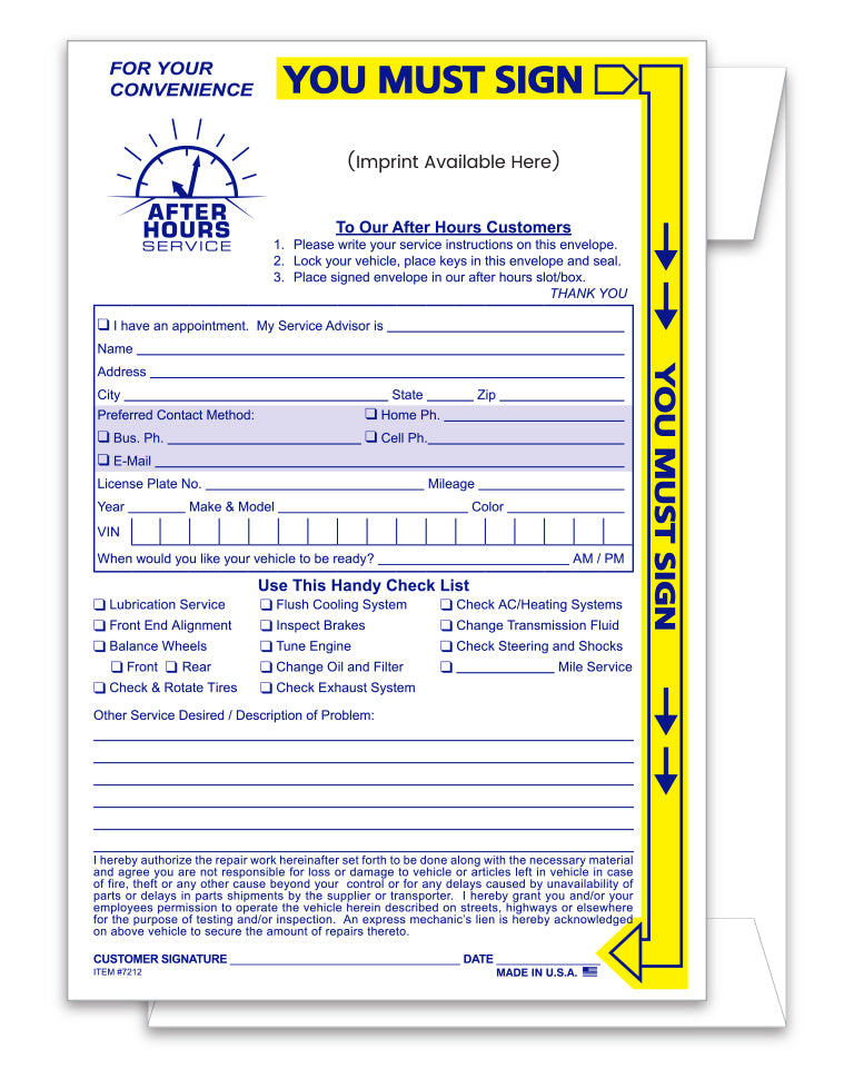 Yellow Highlight Night Drop Envelope - NDE-YH - IMPRINTED - Qty. 1 eac ...