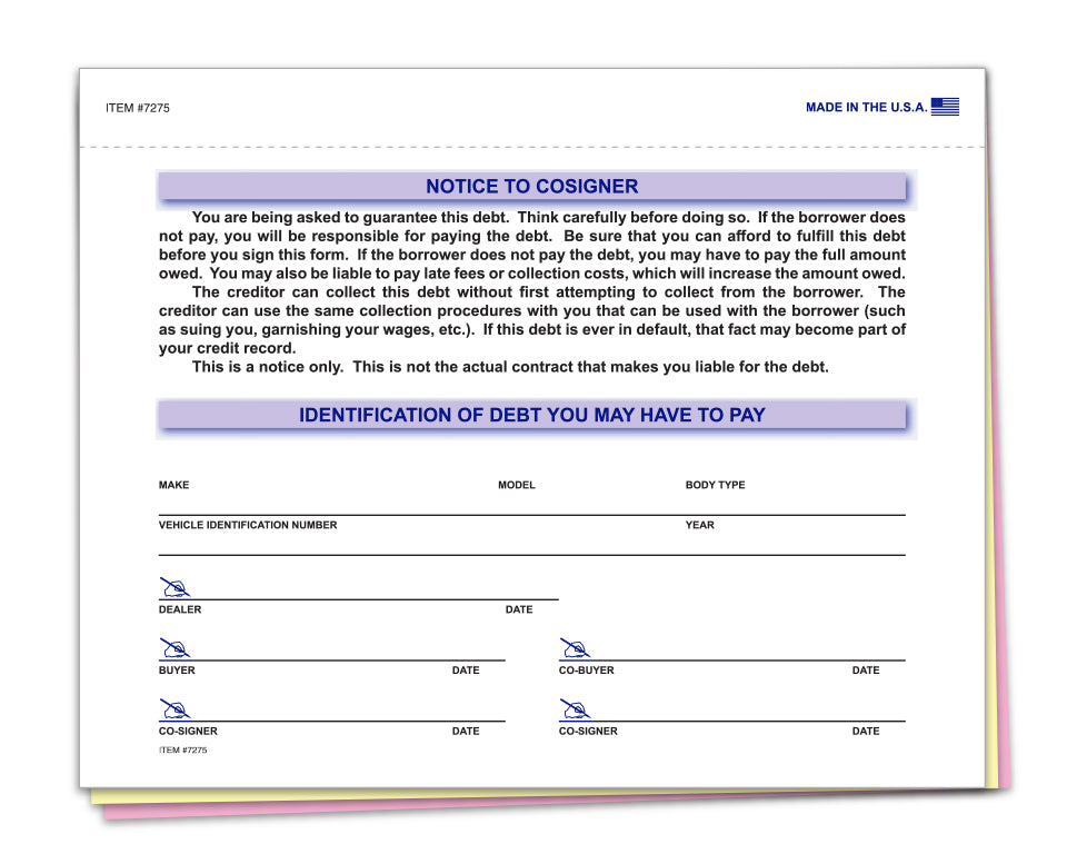Notice to Co-Signer - 3 Part Snap-Out - Qty. 100 – Tucker Industries